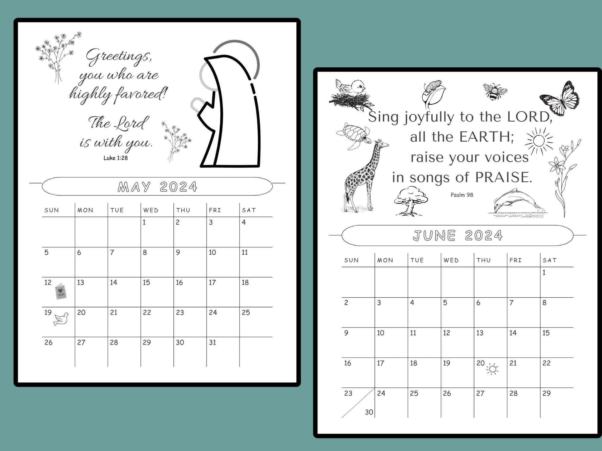 Printable Catholic Coloring Calendar for Kids, Kids Calendar, Printable ...