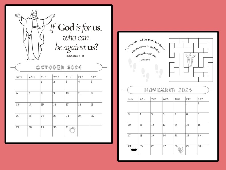 Printable Catholic Coloring Calendar for Kids, Kids Calendar, Printable ...