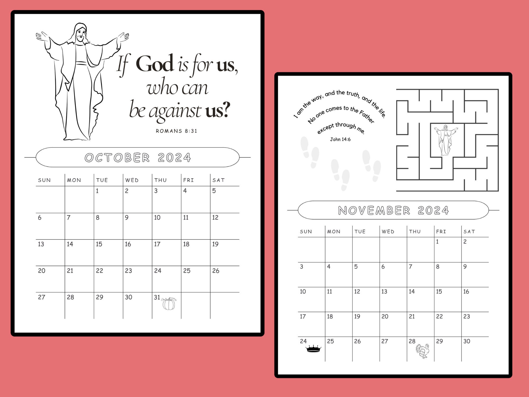Printable Catholic Coloring Calendar for Kids, Kids Calendar, Printable ...
