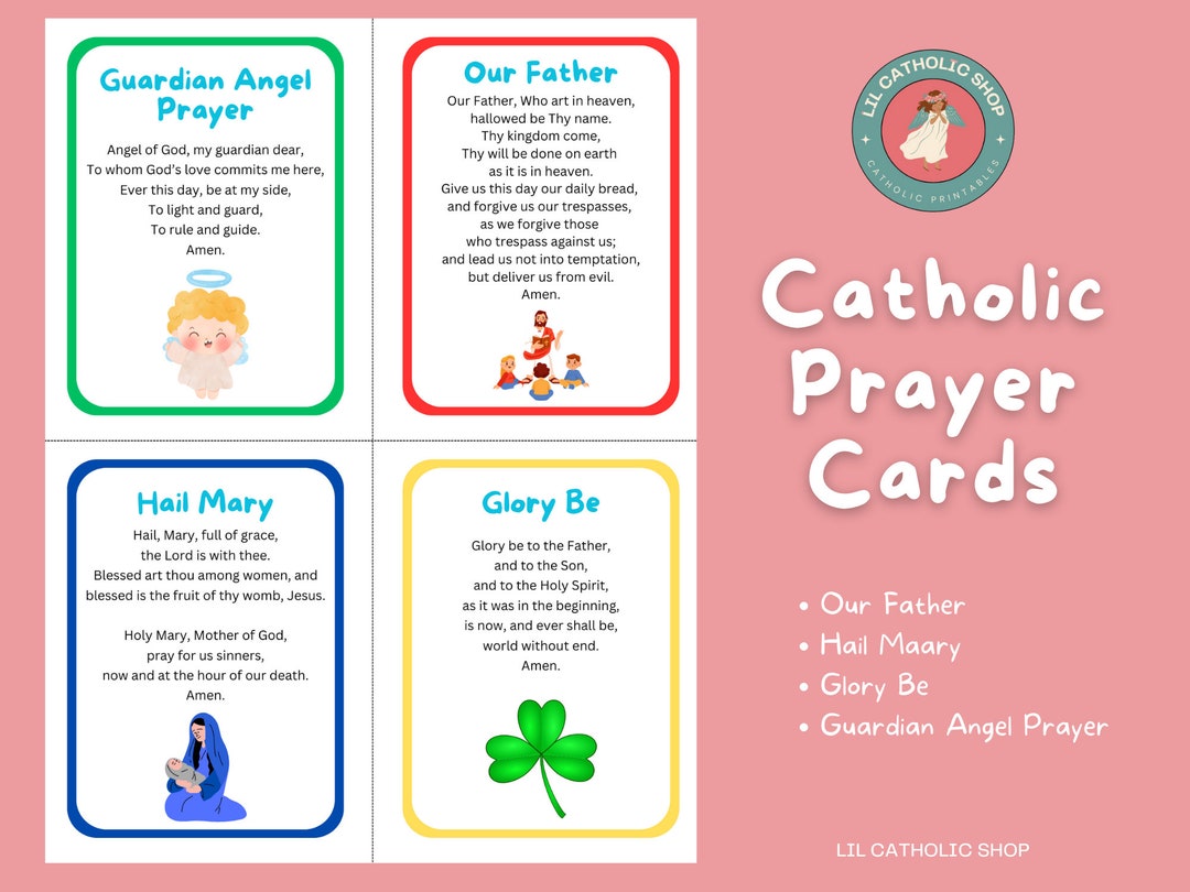 Catholic Prayer Card and Poster Pack, Small Colourful Prayer Cards for ...