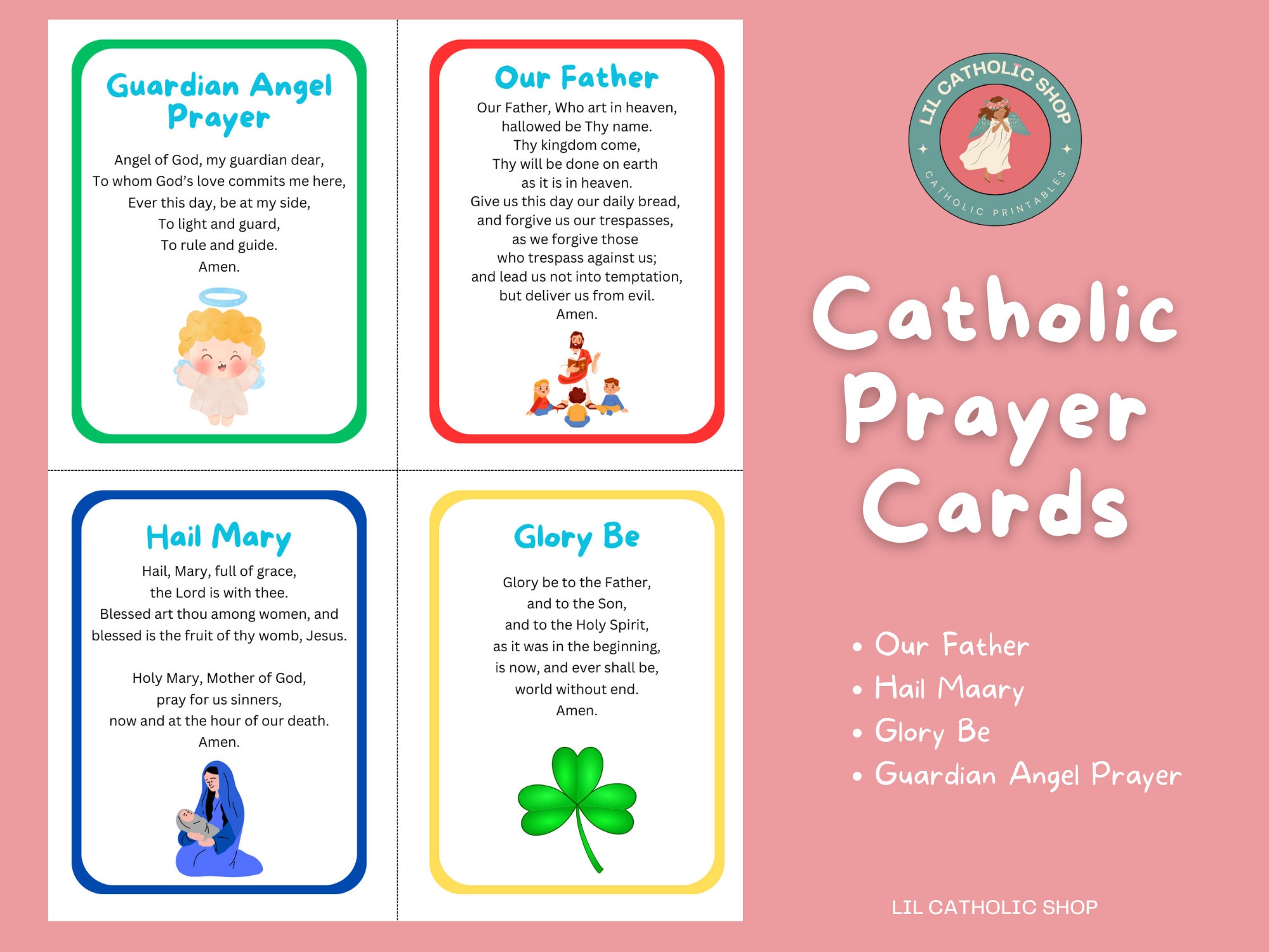 Catholic Prayer Card and Poster Pack, Small Colourful Prayer Cards for ...