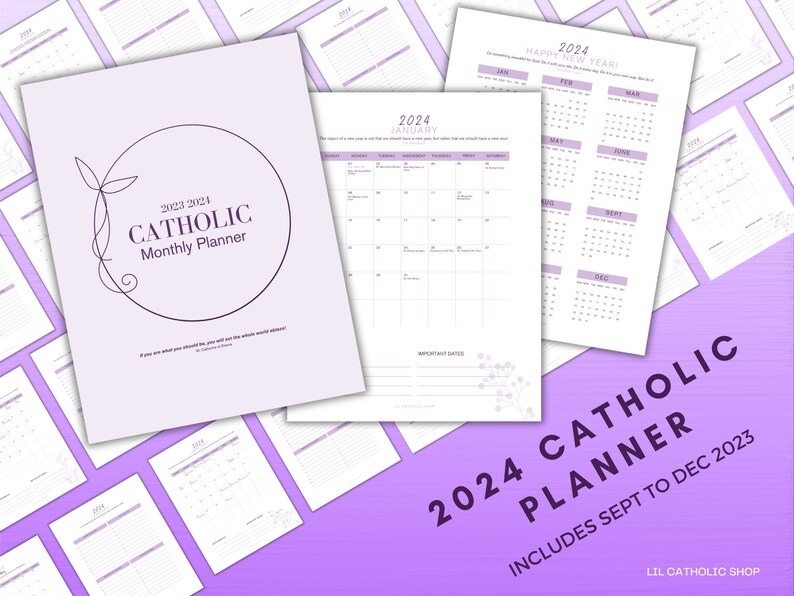 Downloadable Catholic Monthly Calendar + 2023 + 2024 + Hourly Day Sheet ...