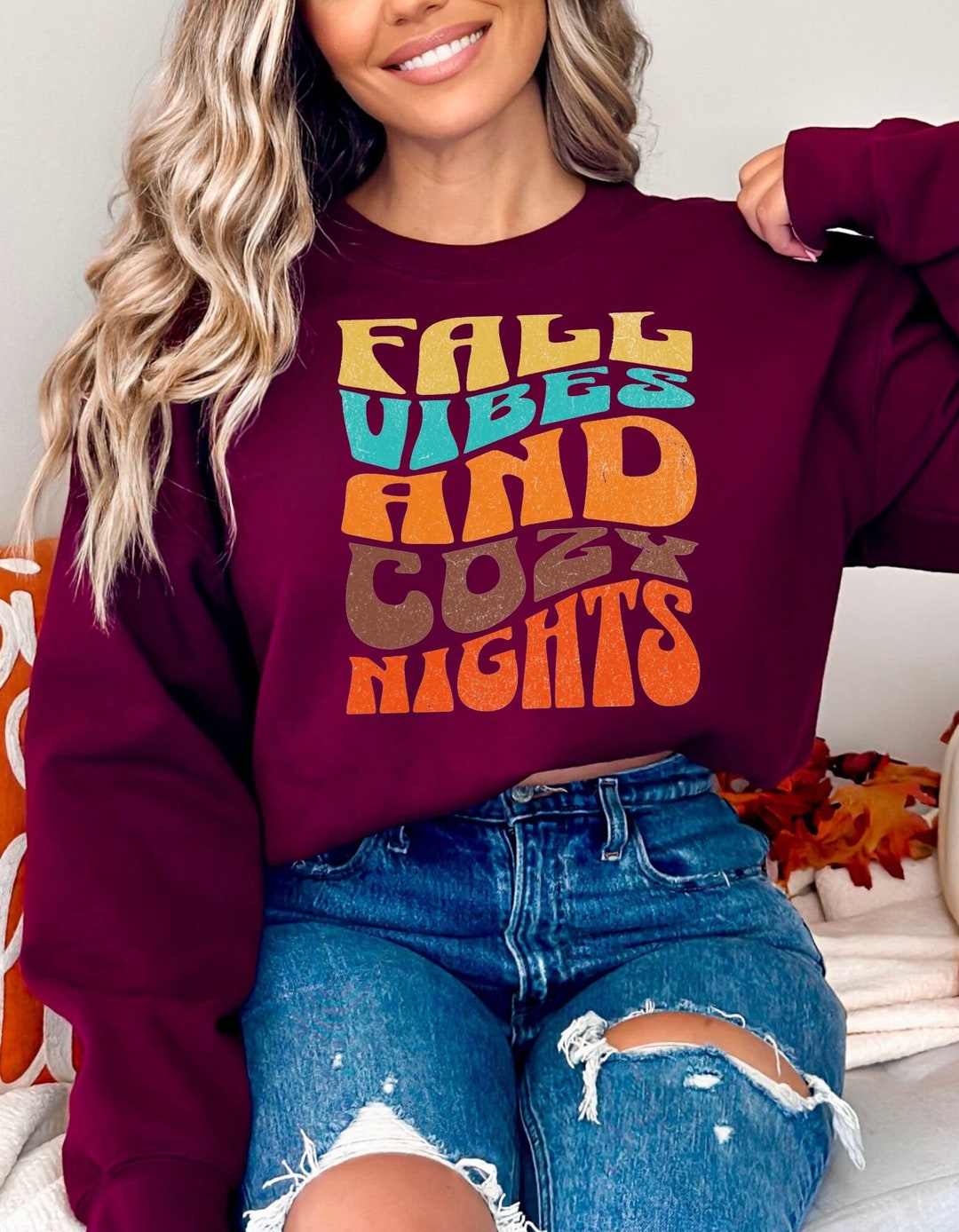 Retro Fall Vibes & Cozy Nights Sweatshirt, Fall Sweatshirt, Autumn ...