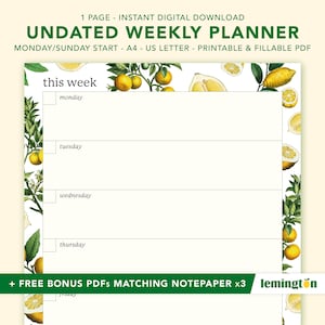 Undated Weekly Planner Digital Download Organiser PDF Vintage Citrus ...