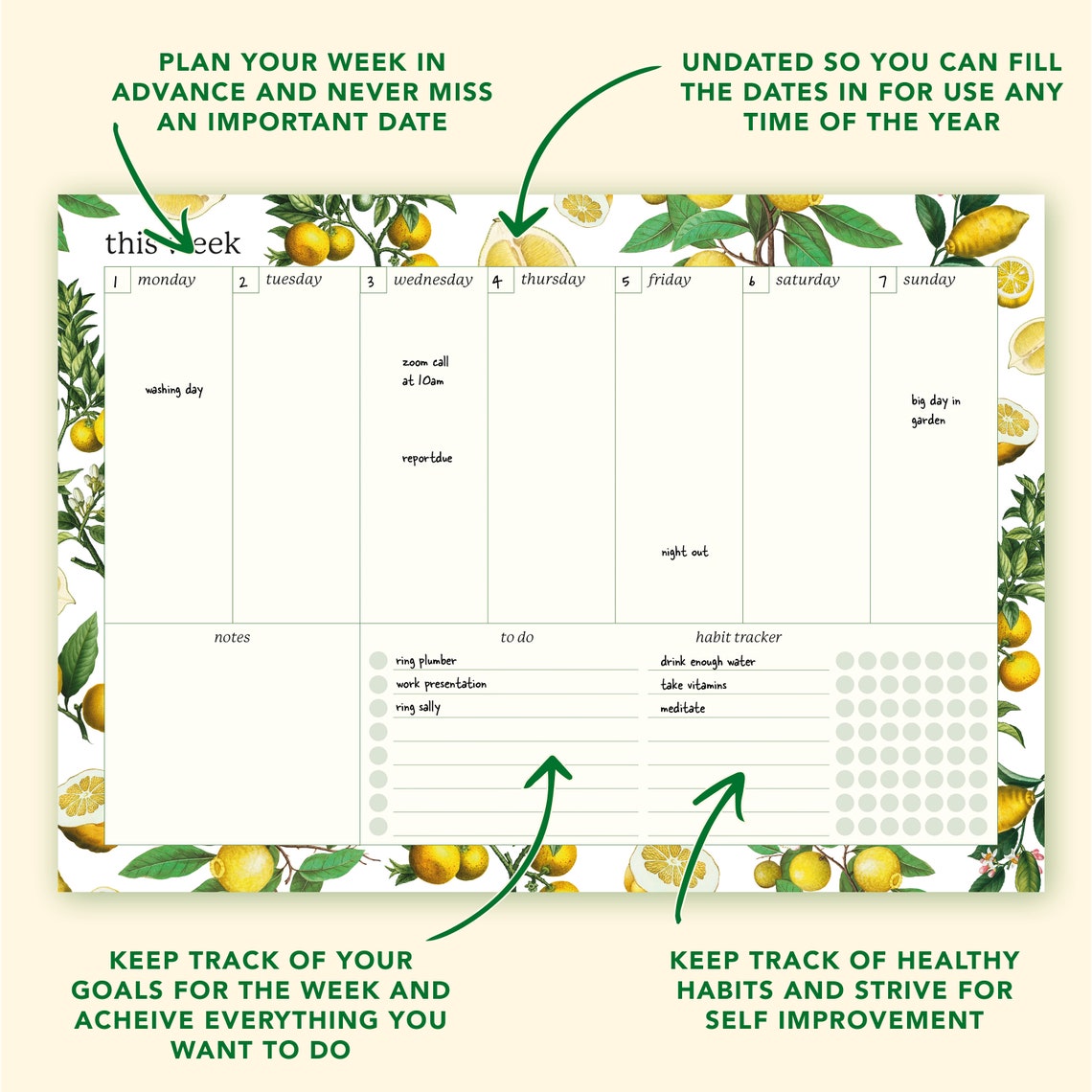 Instant Download Undated Weekly Planner With Habit Tracker Digital ...