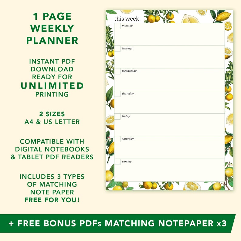 Undated Weekly Planner Digital Download Organiser PDF Vintage Citrus ...