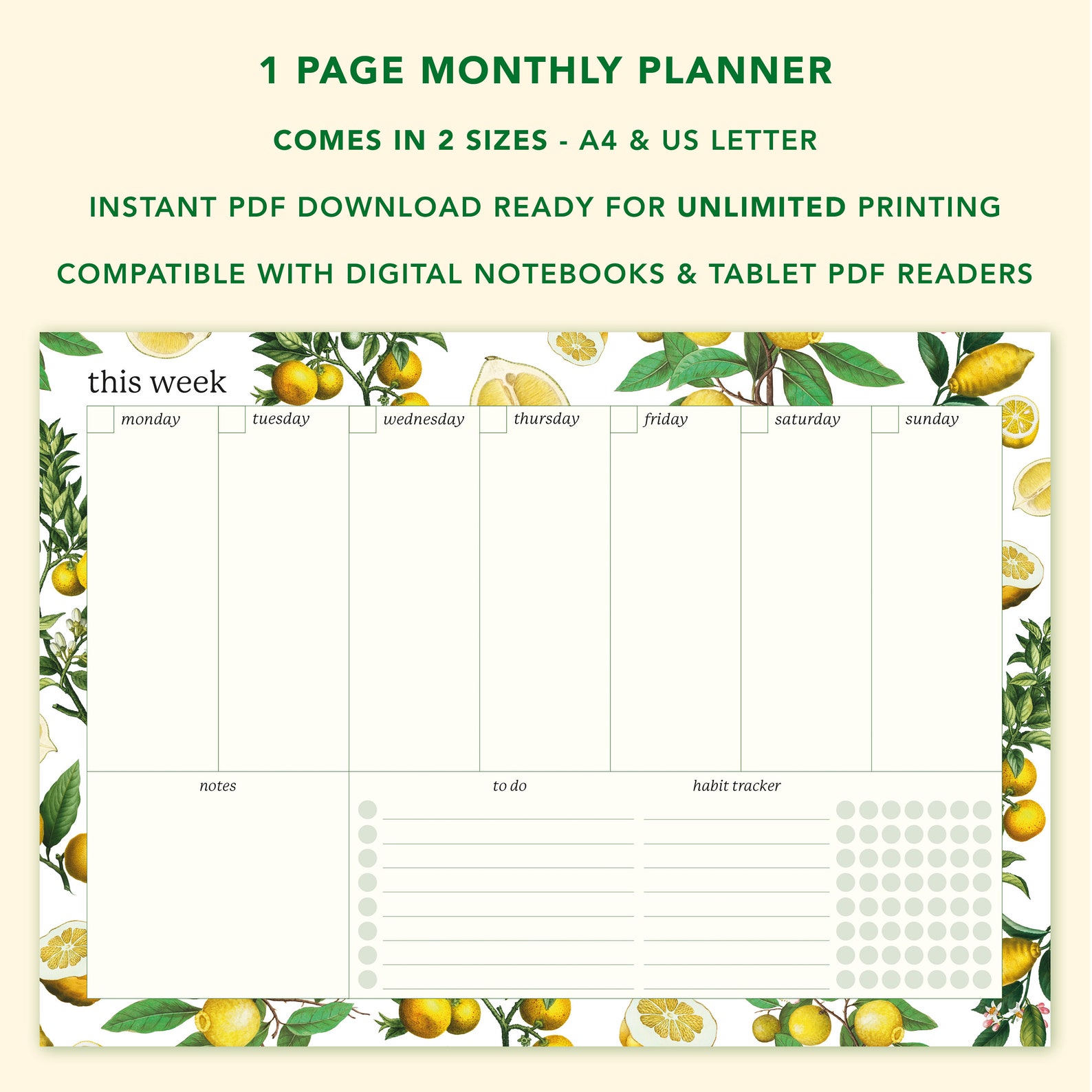 Instant Download Undated Weekly Planner With Habit Tracker Digital ...