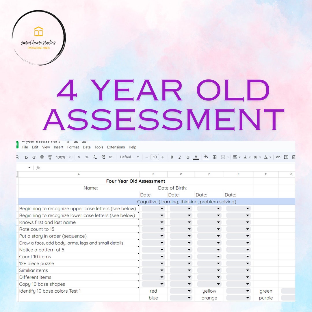 4 Year Old - Academic Assessment - Etsy
