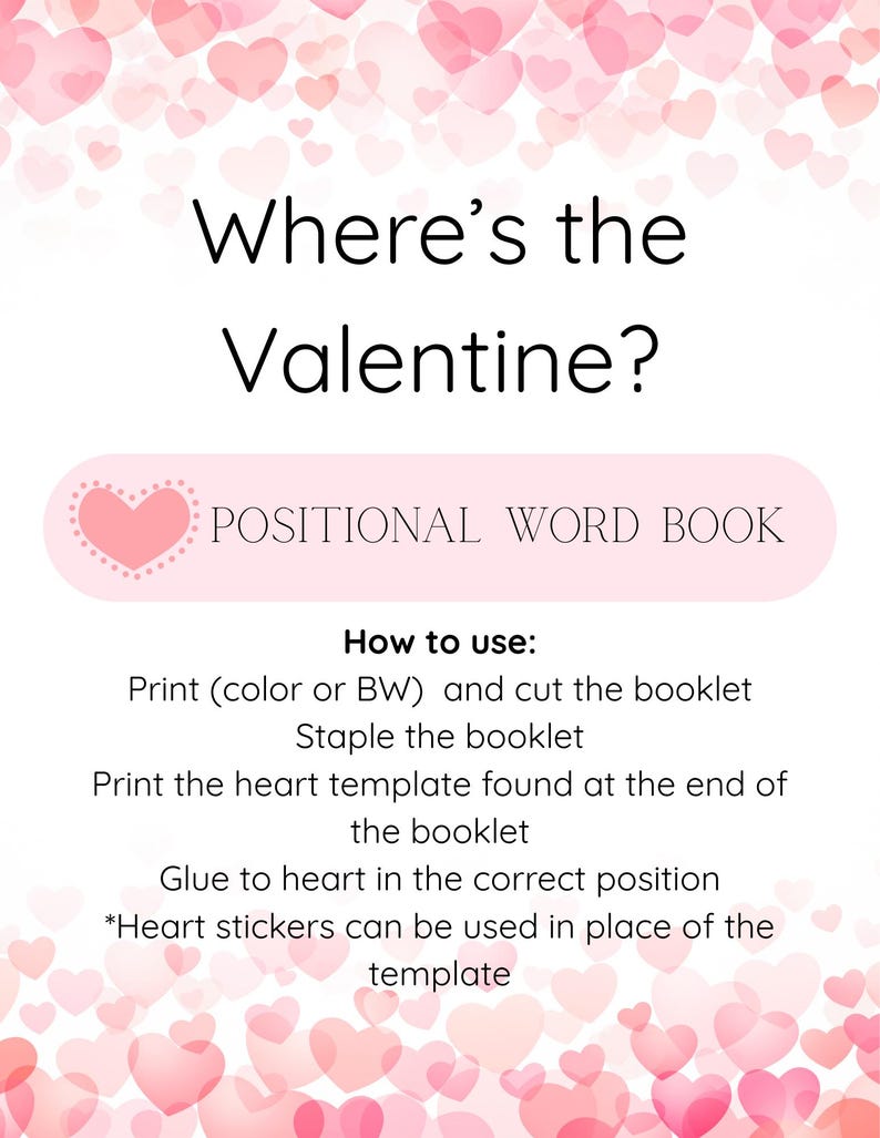 Valentine’s Day Positional Words Book | Pre-k Spatial Concepts | Where ...