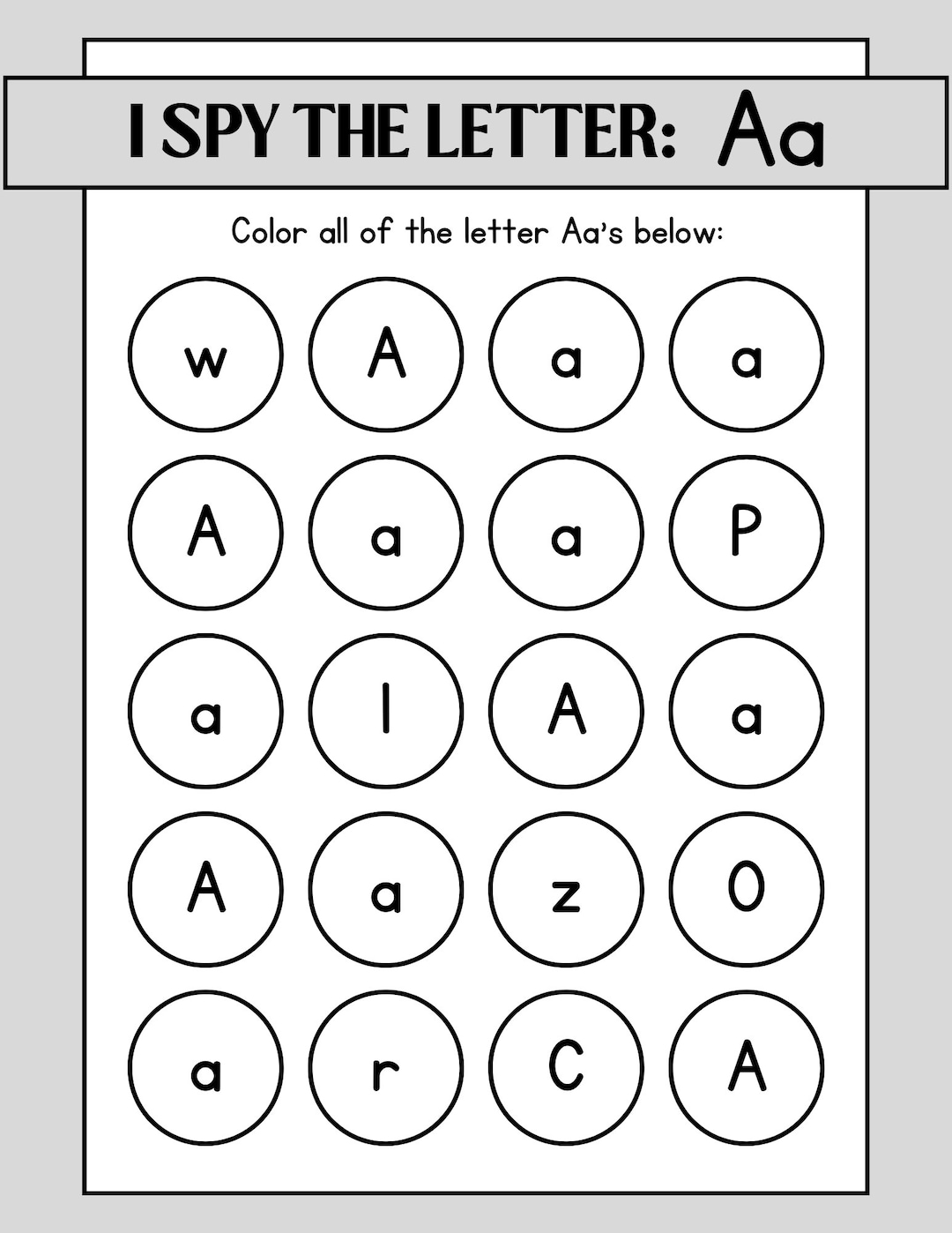 I SPY the Letter Worksheets Uppercase and Lowercase - Etsy