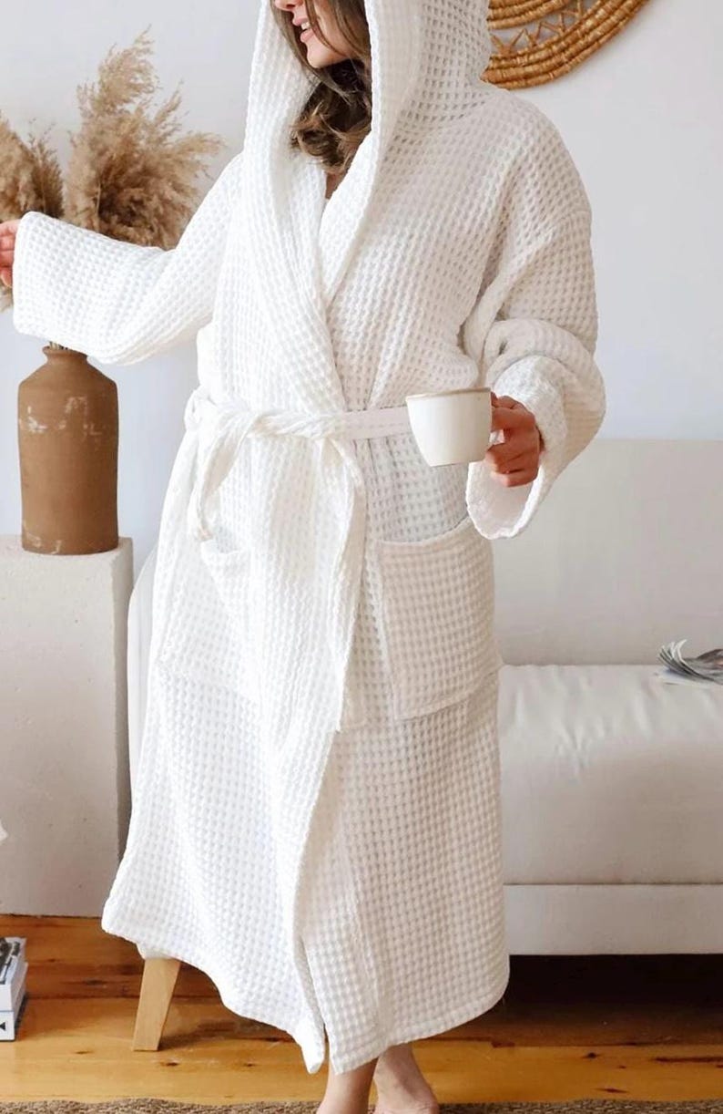 100% Cotton Waffle Bathrobe With Shawl Collar White - Etsy
