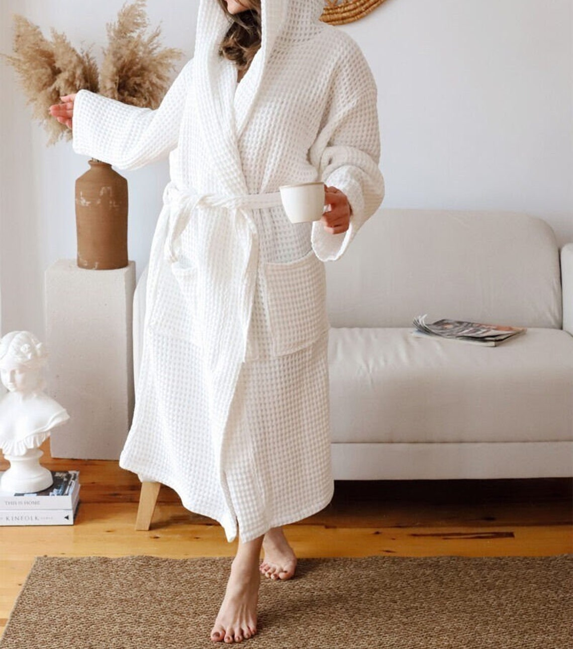 100% Cotton Waffle Bathrobe With Shawl Collar White - Etsy