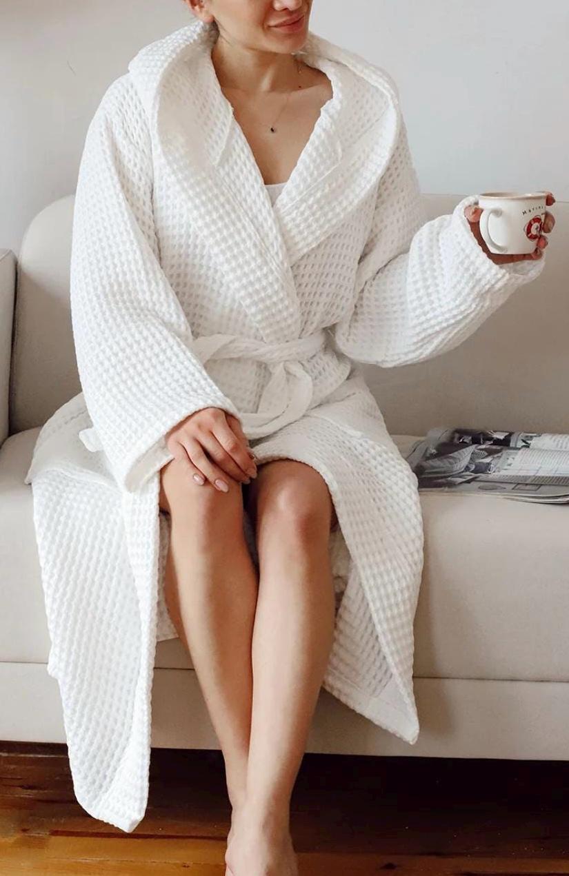 100% Cotton Waffle Bathrobe With Shawl Collar White - Etsy