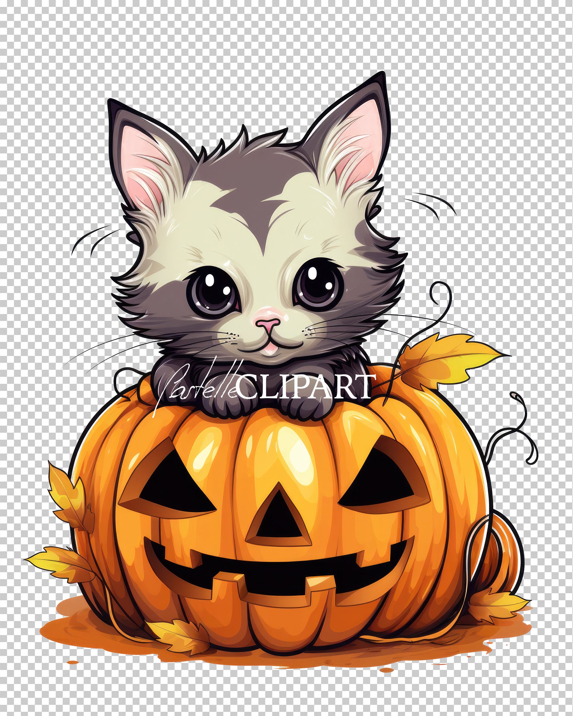 Cute Halloween Kitten Clipart Bundle Magical Chibi Baby - Etsy