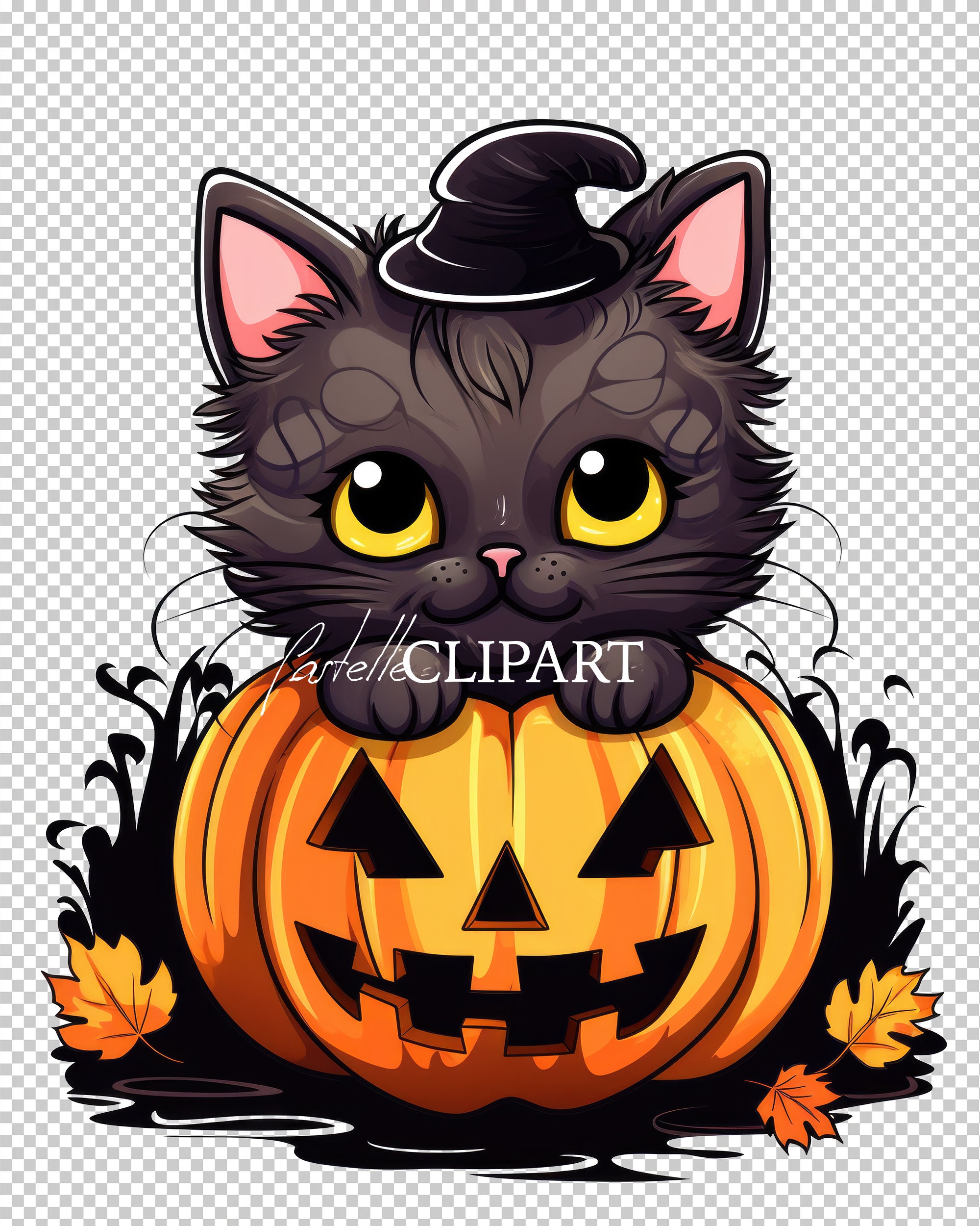 Cute Halloween Kitten Clipart Bundle, Magical Chibi Baby Animal PNG ...