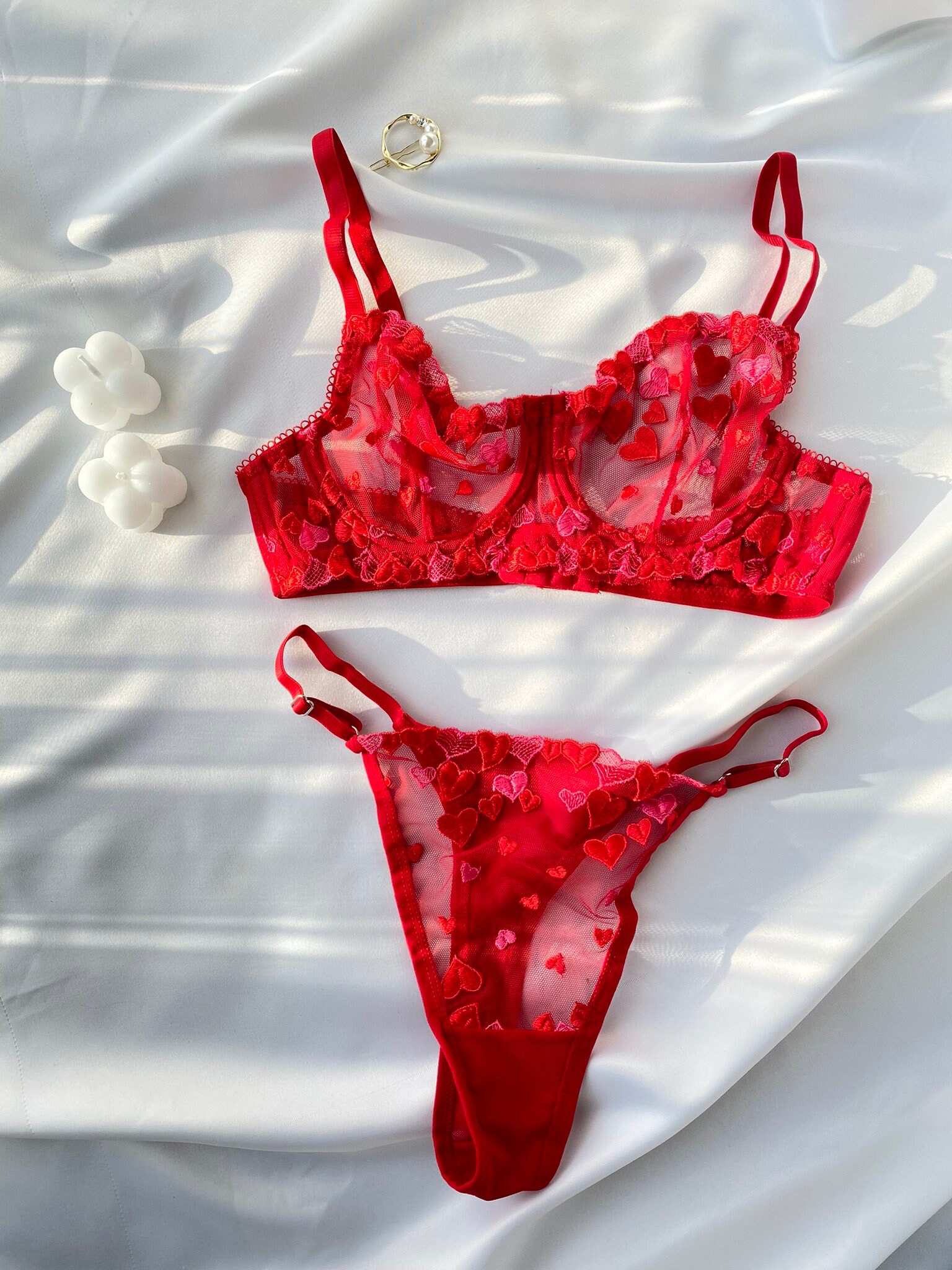 Charmi Lingerie Set Embroidered Red Bra Set - Etsy