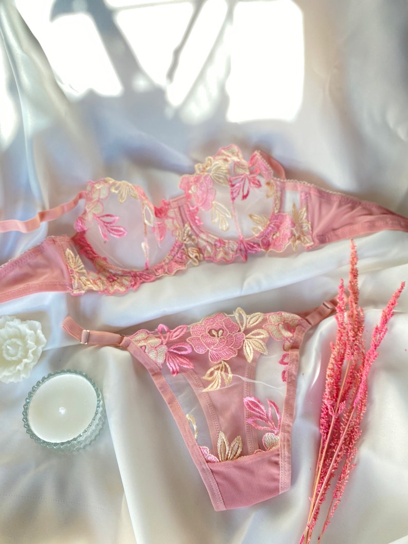 Incanto Lingerie Set Embroidered Pink Bra Set - Etsy