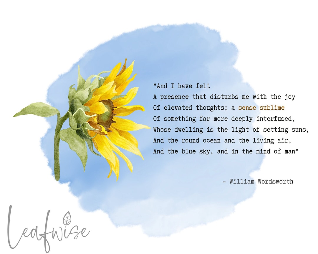 Sunflower Watercolor Poem Wall Art Printable Wordsworth Poetry - Etsy