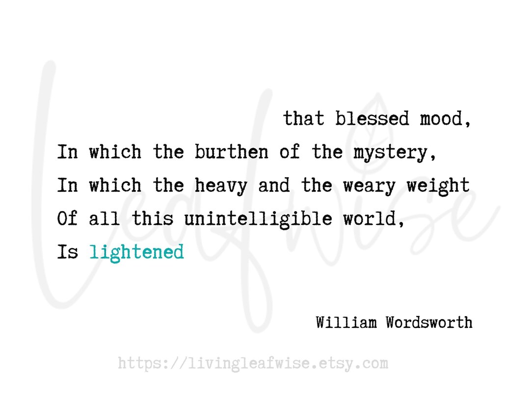Simple Quote Wall Art Printable Wordsworth Poetry Digital Gift ...