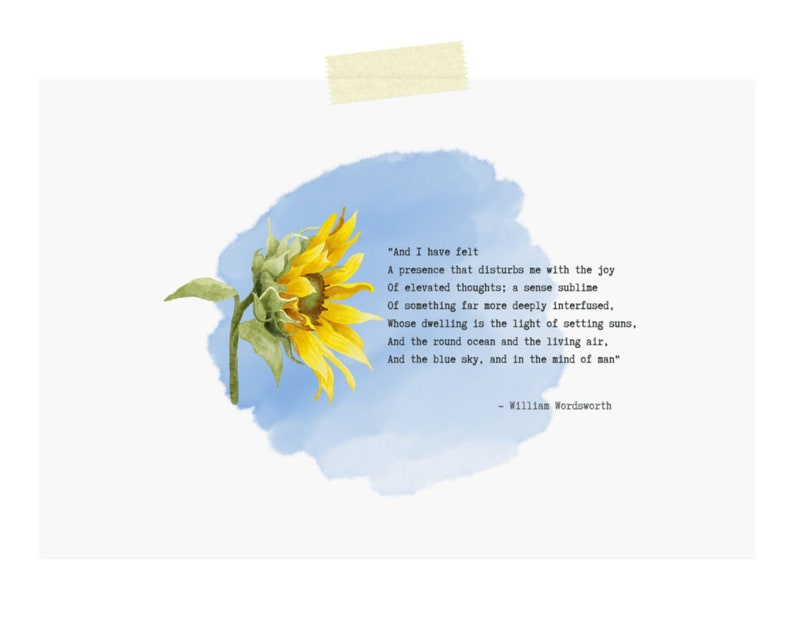Sunflower Watercolor Poem Wall Art Printable Wordsworth Poetry Flower ...