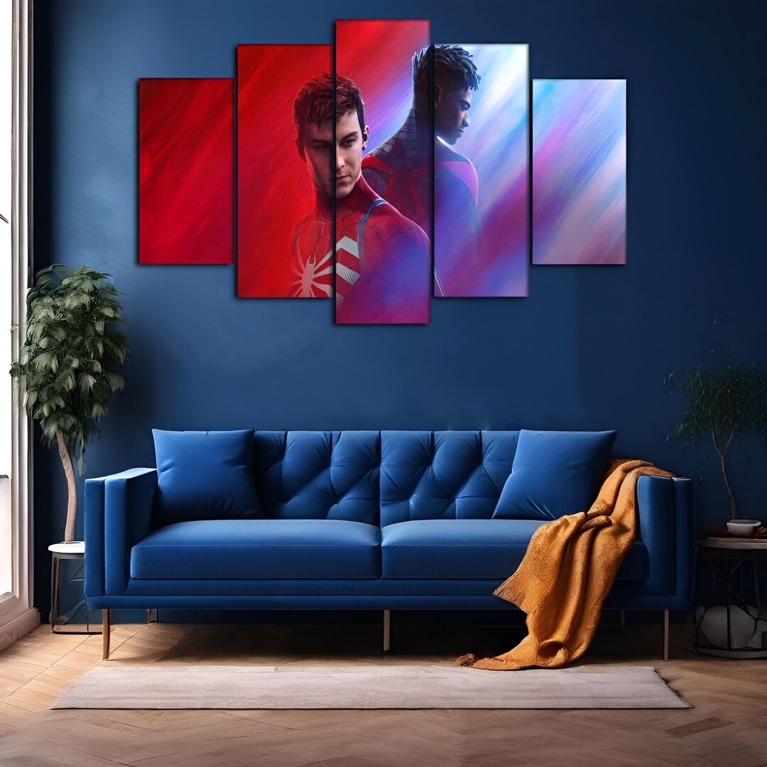 Miles and Peter in Marvel's Spider-man Split Canvas Wall Art Dynamic Duo Decor Unique Home ...