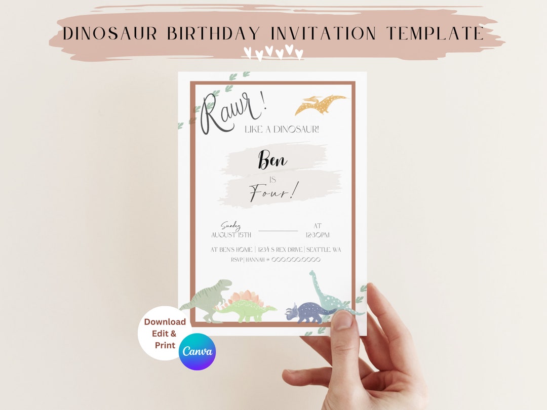 Editable Dinosaur Invitation | Dino Birthday | Canva Template | Digital ...