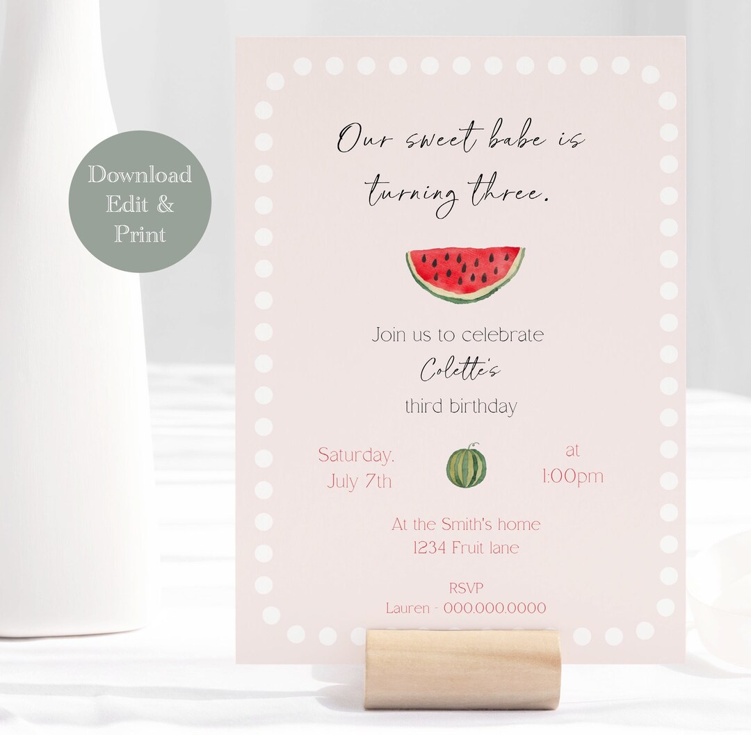 Editable Melon Birthday Invitation | Printable | Instant Download ...