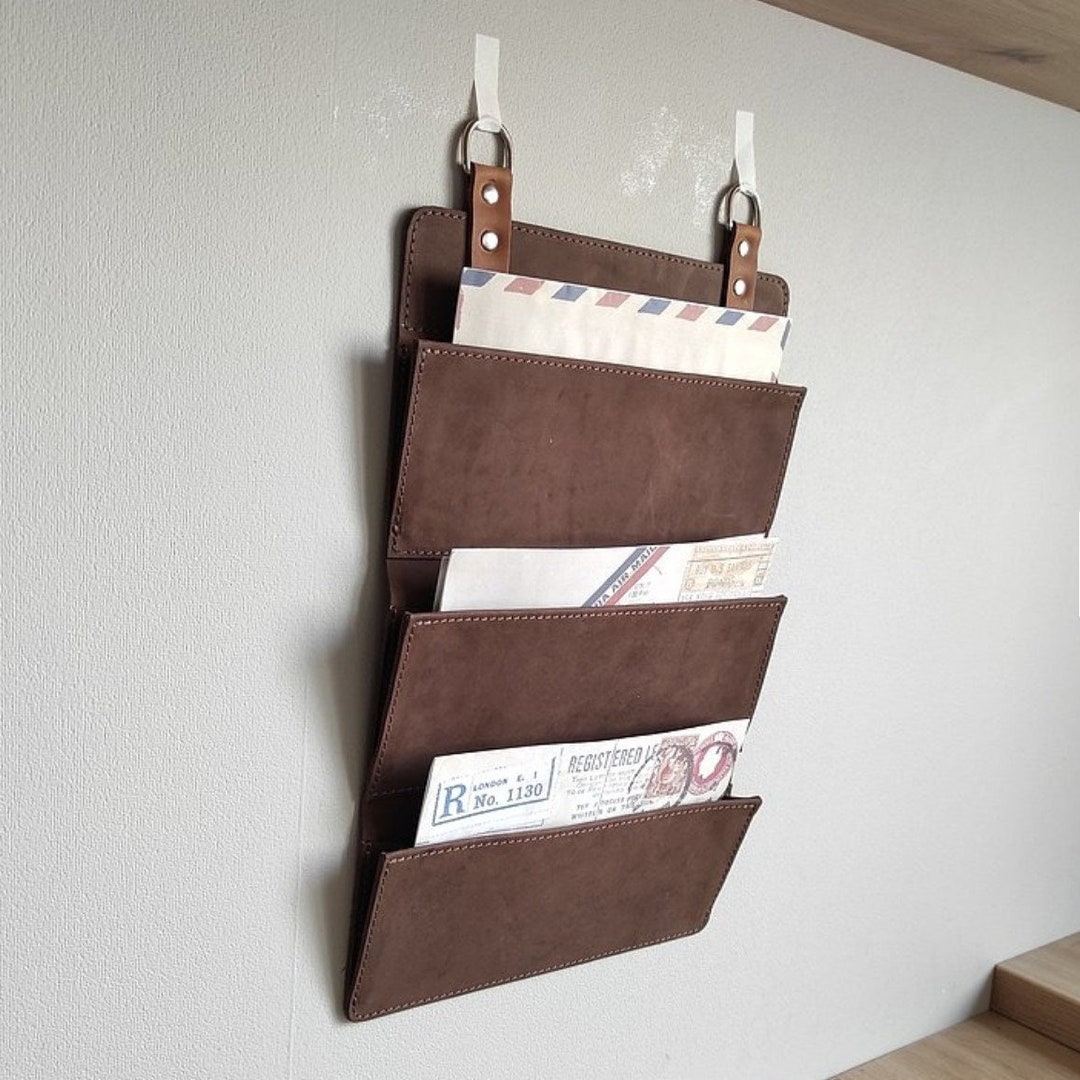 Personalized Leather Wall Organizer, Leather Wall Mail Holder, Leather ...