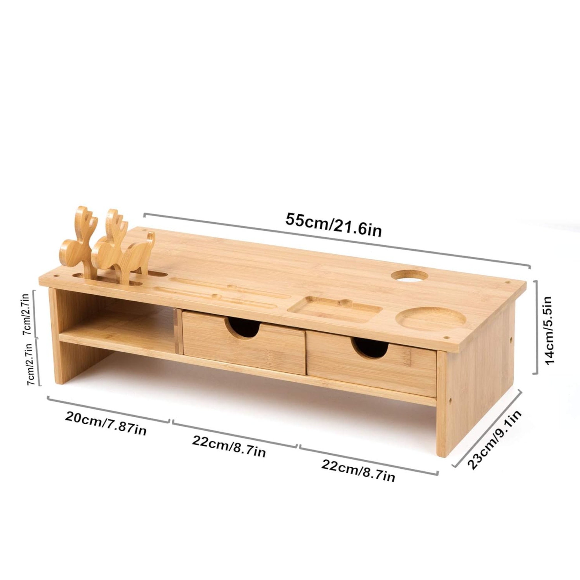 Monitor Stand Riser Desk Organizer Bamboo Two Tier Laptop Stand With ...