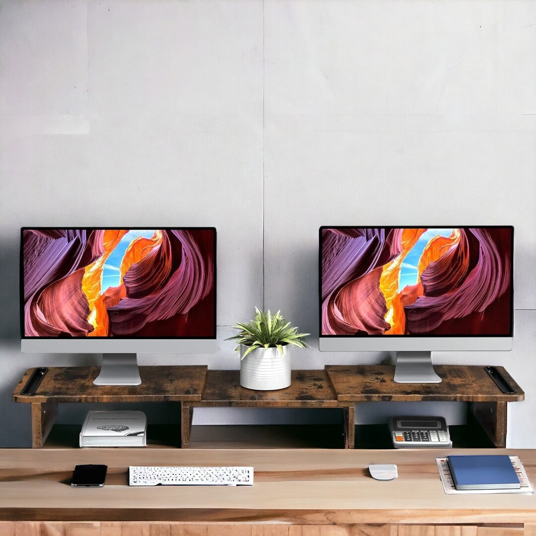Dual Monitor Stand Riser, With Adjustable Length and Angle, Wood for ...