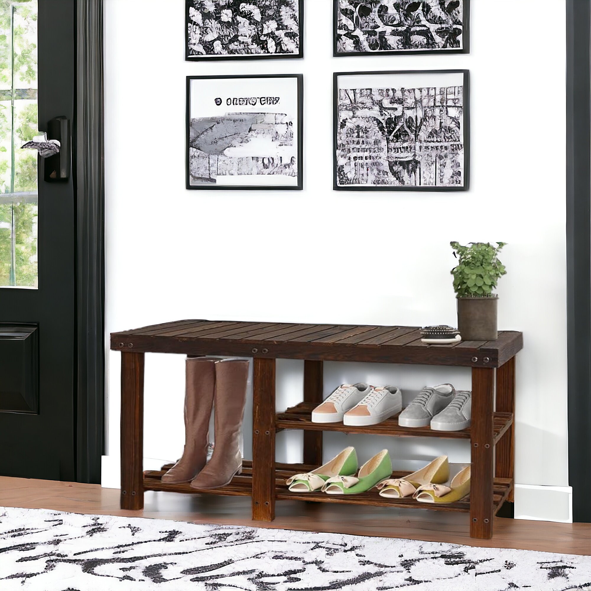 Shoe Rack Bench for Entryway, 3-tier Wooden Shoe Shelf Shoe Organizer ...