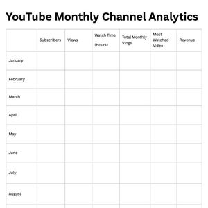 Youtube Monthly Analytics Tracker Youtube Tracker - Etsy