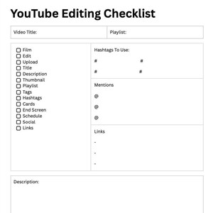 Youtube Video Editing Checklist | Printable Youtube Plan - Etsy