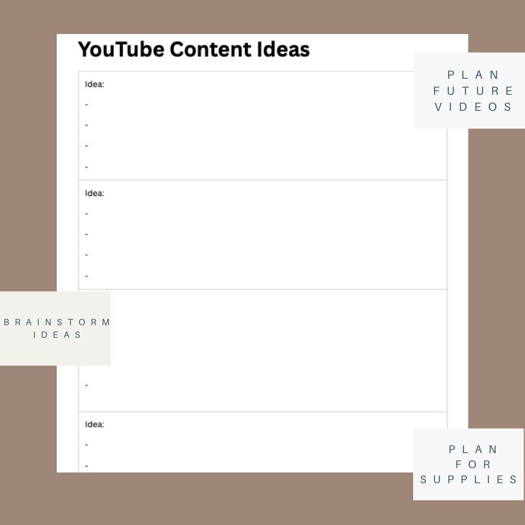 Youtube Content Idea Plan Printable Youtube Plan - Etsy
