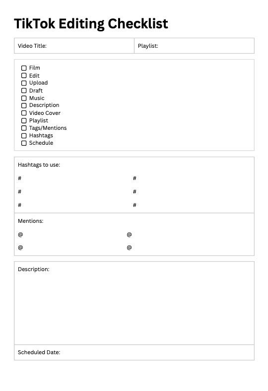 Tiktok Video Editing Checklist | Printable Tiktok Plan - Etsy