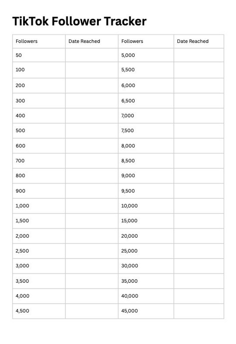 Tiktok Follower Tracker Printable Tiktok Tracker - Etsy