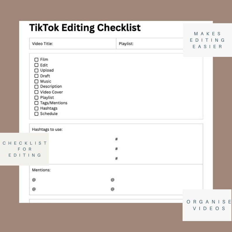 Tiktok Video Editing Checklist | Printable Tiktok Plan - Etsy