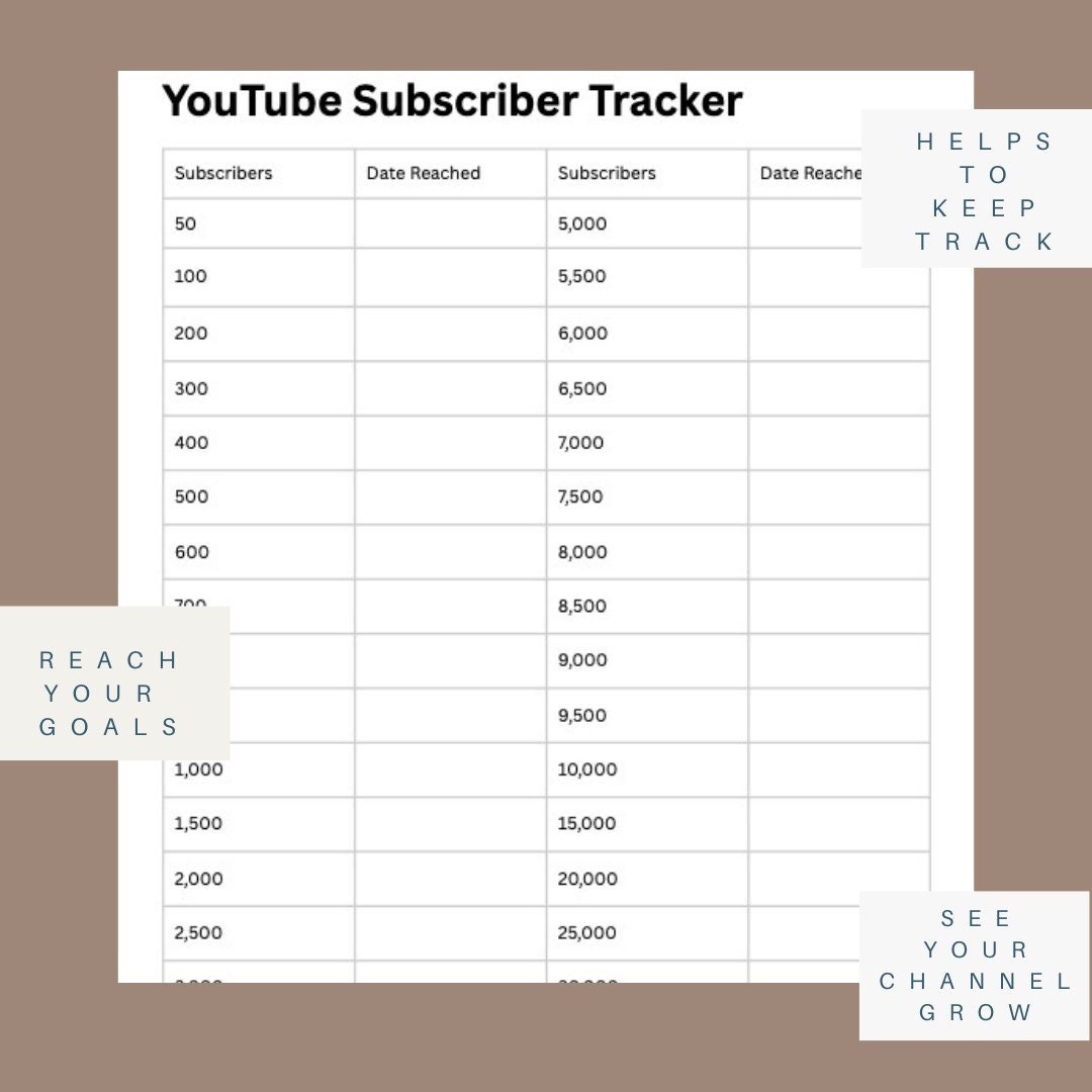 Youtube Subscriber Tracker | Printable Youtube Tracker - Etsy
