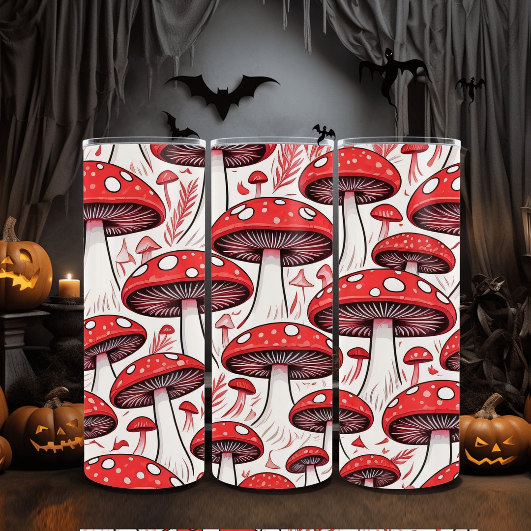 Red Vibrant Mushroom Pattern - 20oz, 12oz, Tumbler Wrap - DIGITAL PRINT ...