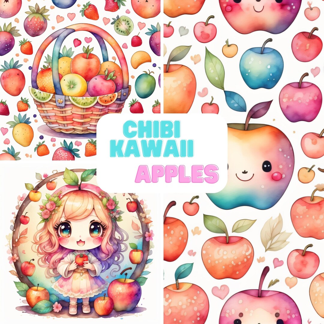 Chibi Kawaii Apples - 3 Sets DIGITAL PRINT - Nursery Theme- Baby Shower ...