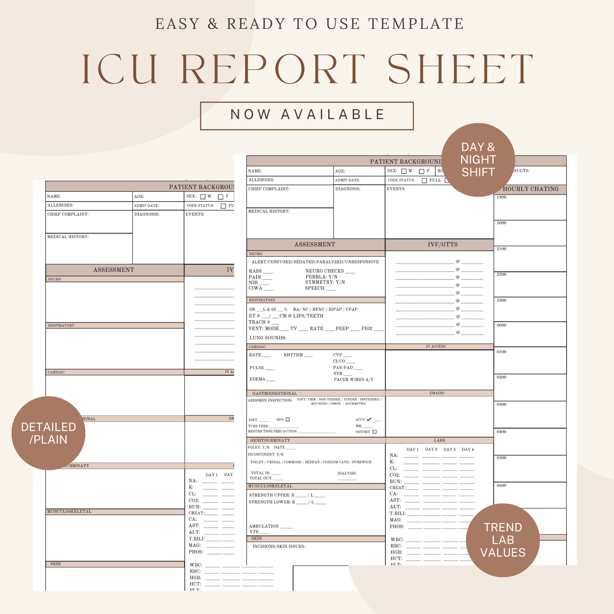 ICU Report Sheet | ICU Nurse Report Sheet | Icu Nurse Hourly Brain ...