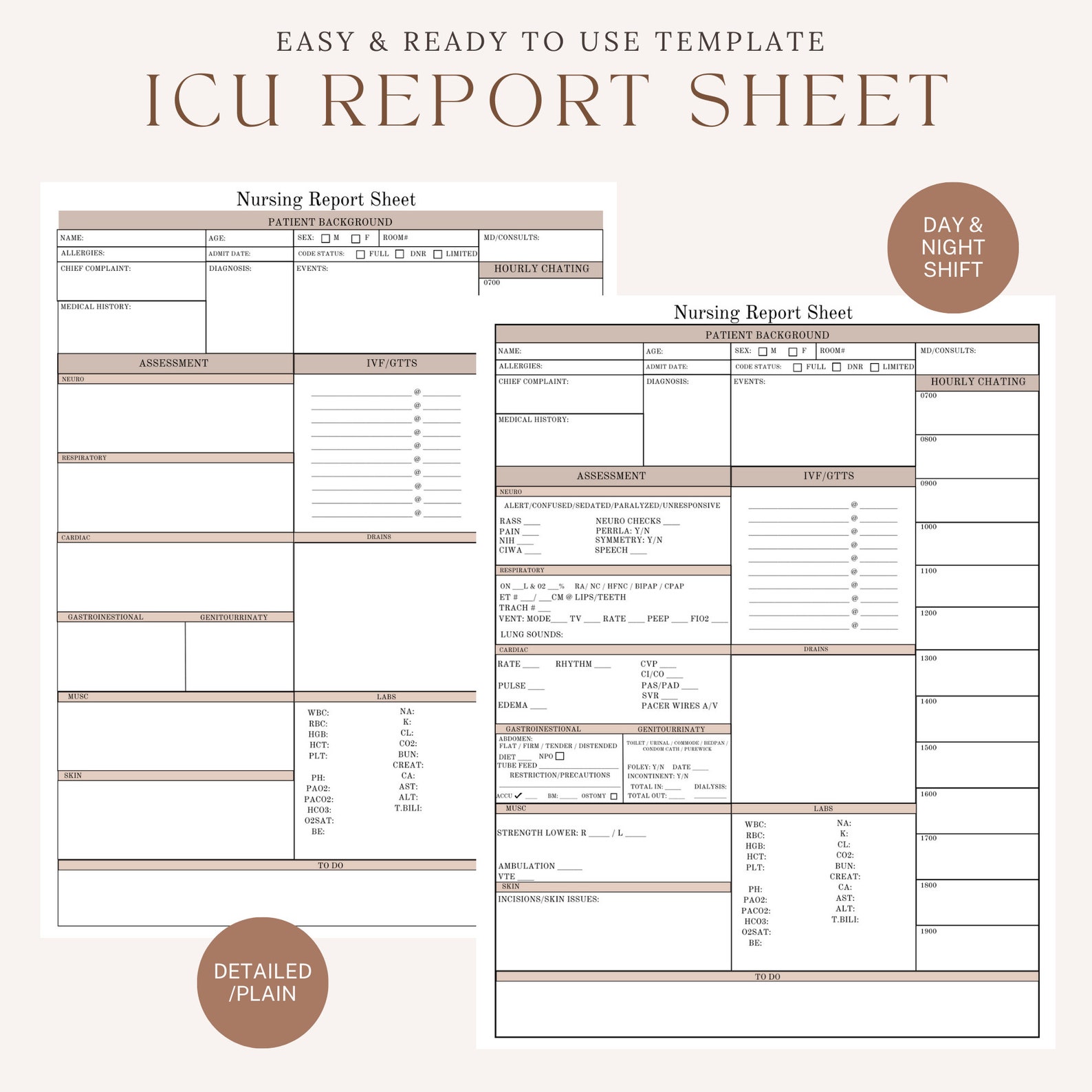 ICU Nurse Report Sheet | ICU Report Sheet | With Hourly Rounding and ...