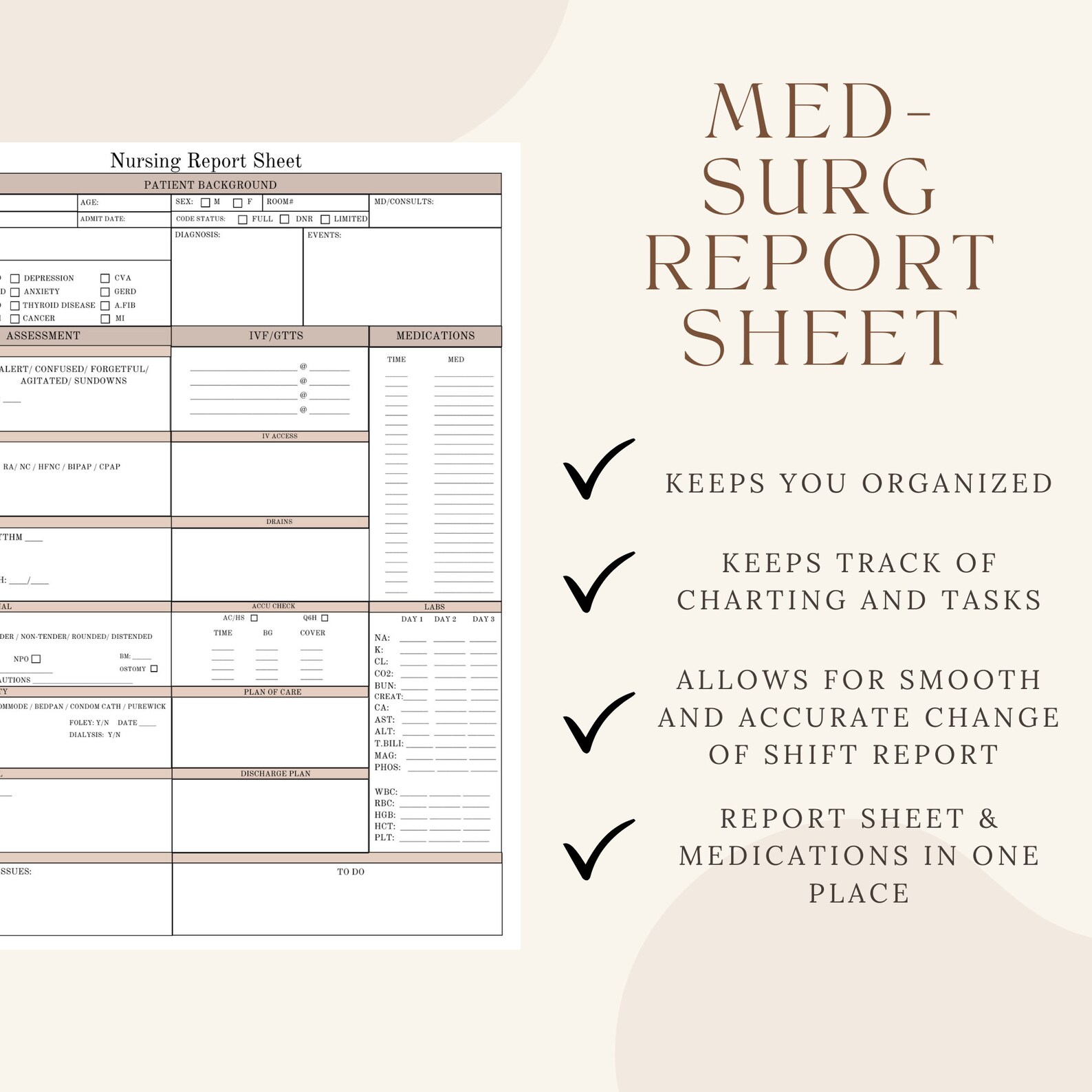 Nursing Report Sheet | Med-surg | Telemetry | Med Surg Report Sheet ...