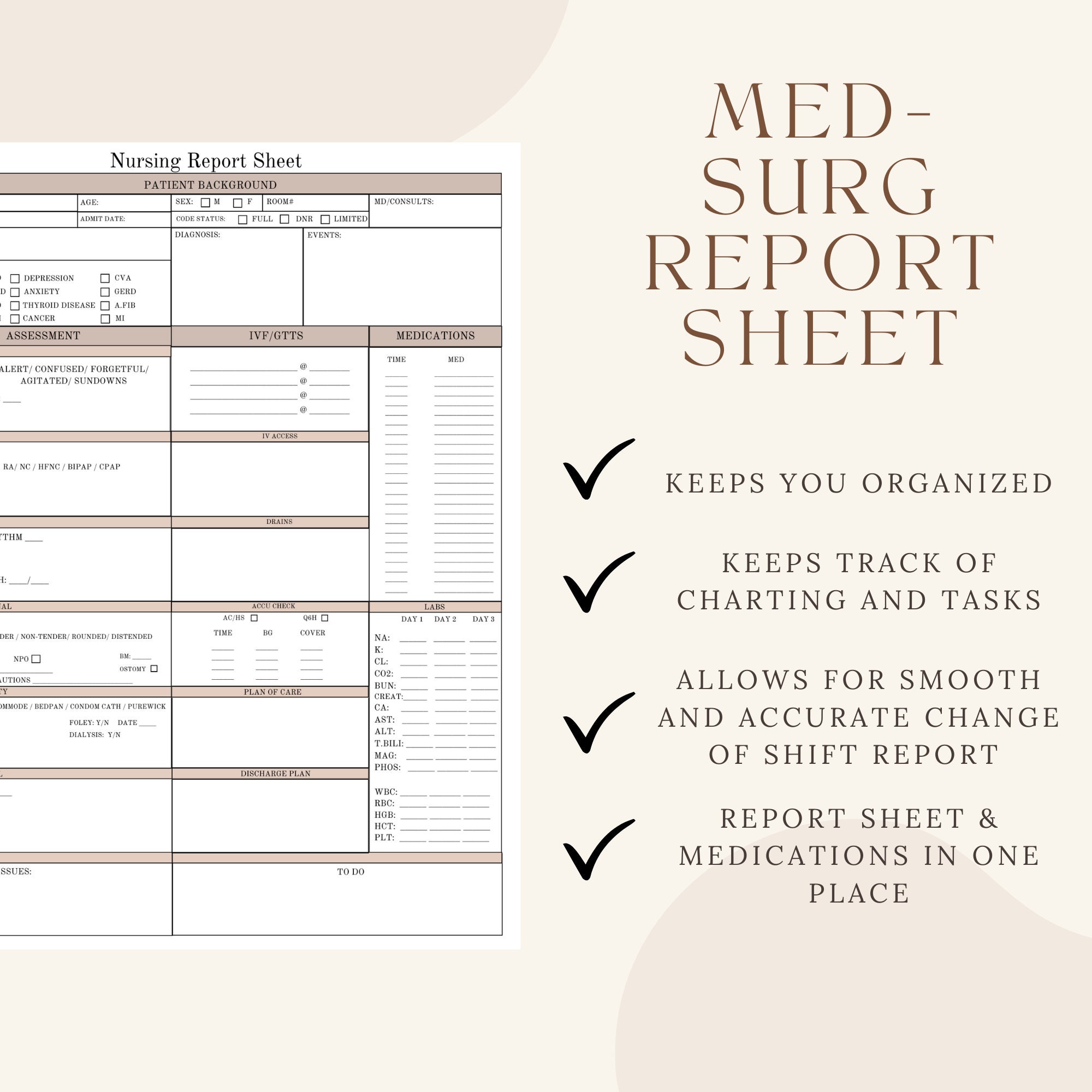 Nursing Report Sheet Med-surg Telemetry Med Surg Report Sheet Telemetry ...