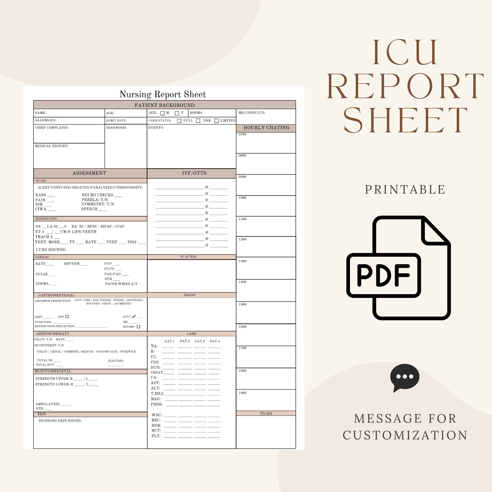 ICU Report Sheet | ICU Nurse Report Sheet | Icu Nurse Hourly Brain ...