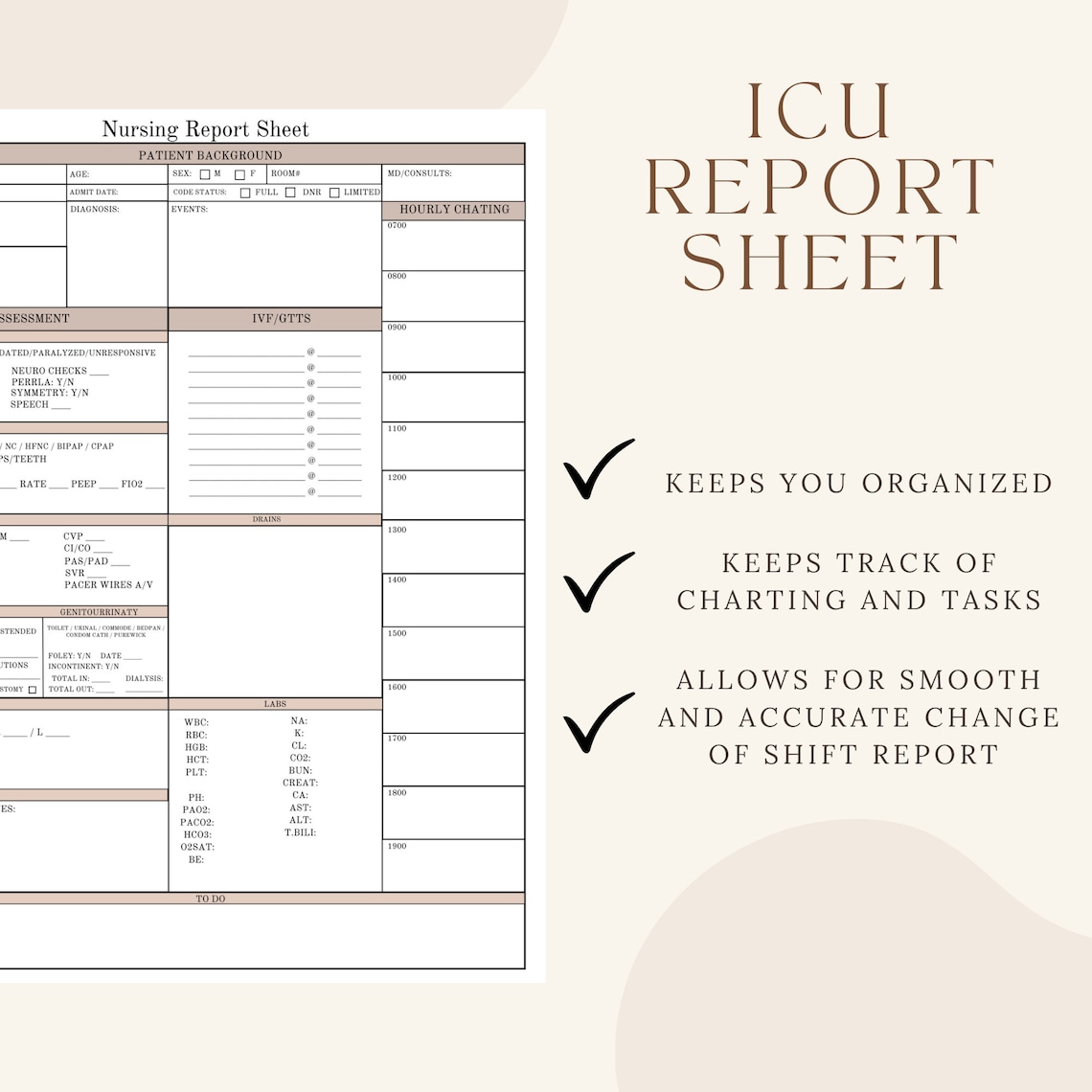 ICU Nurse Report Sheet | ICU Report Sheet | With Hourly Rounding and ...