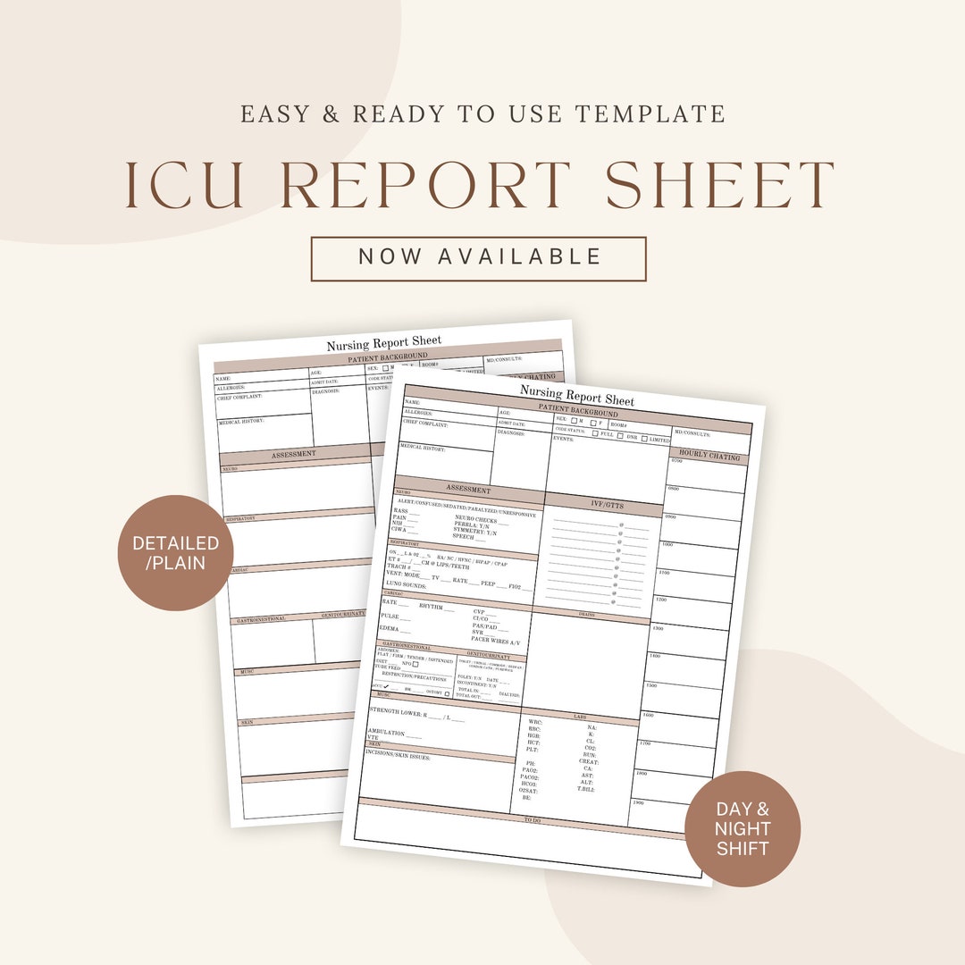 ICU Nurse Report Sheet ICU Report Sheet With Hourly - Etsy
