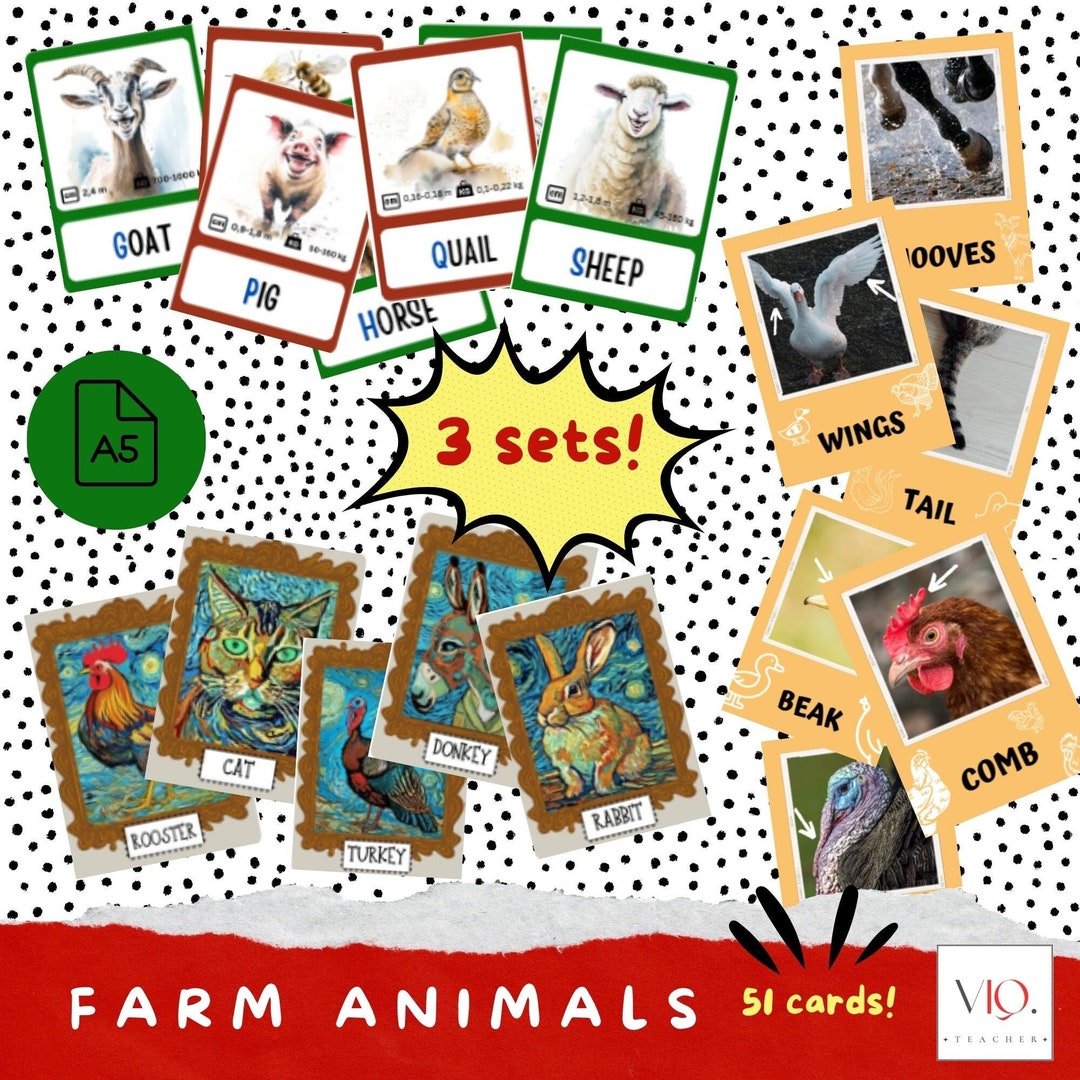 51 FARM ANIMALS FLASHCARDS (3 Sets in One) - Etsy