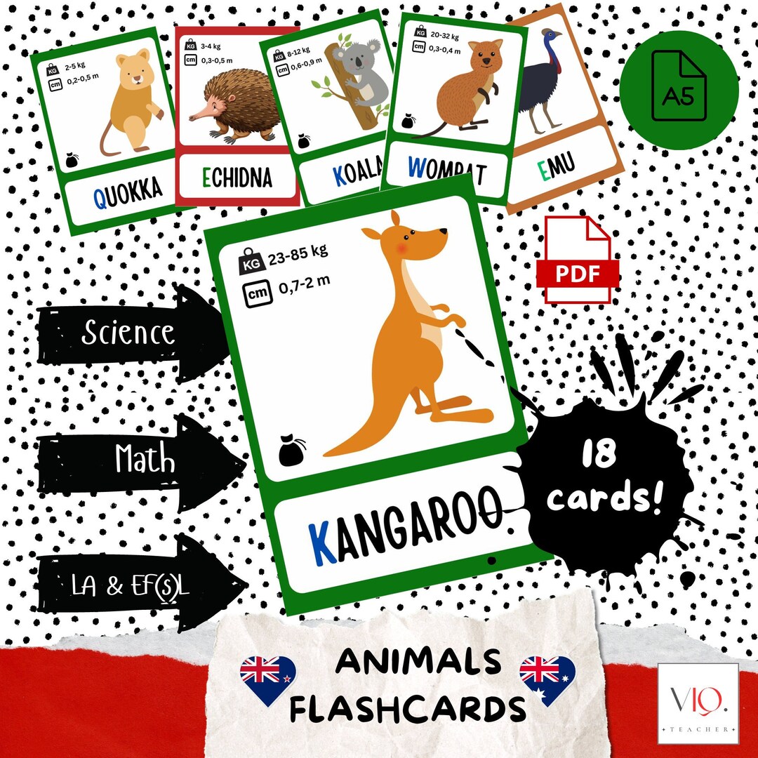 18 AUSTRALIAN ANIMALS FLASHCARDS perfect for Clil, Science, Math, Efl ...
