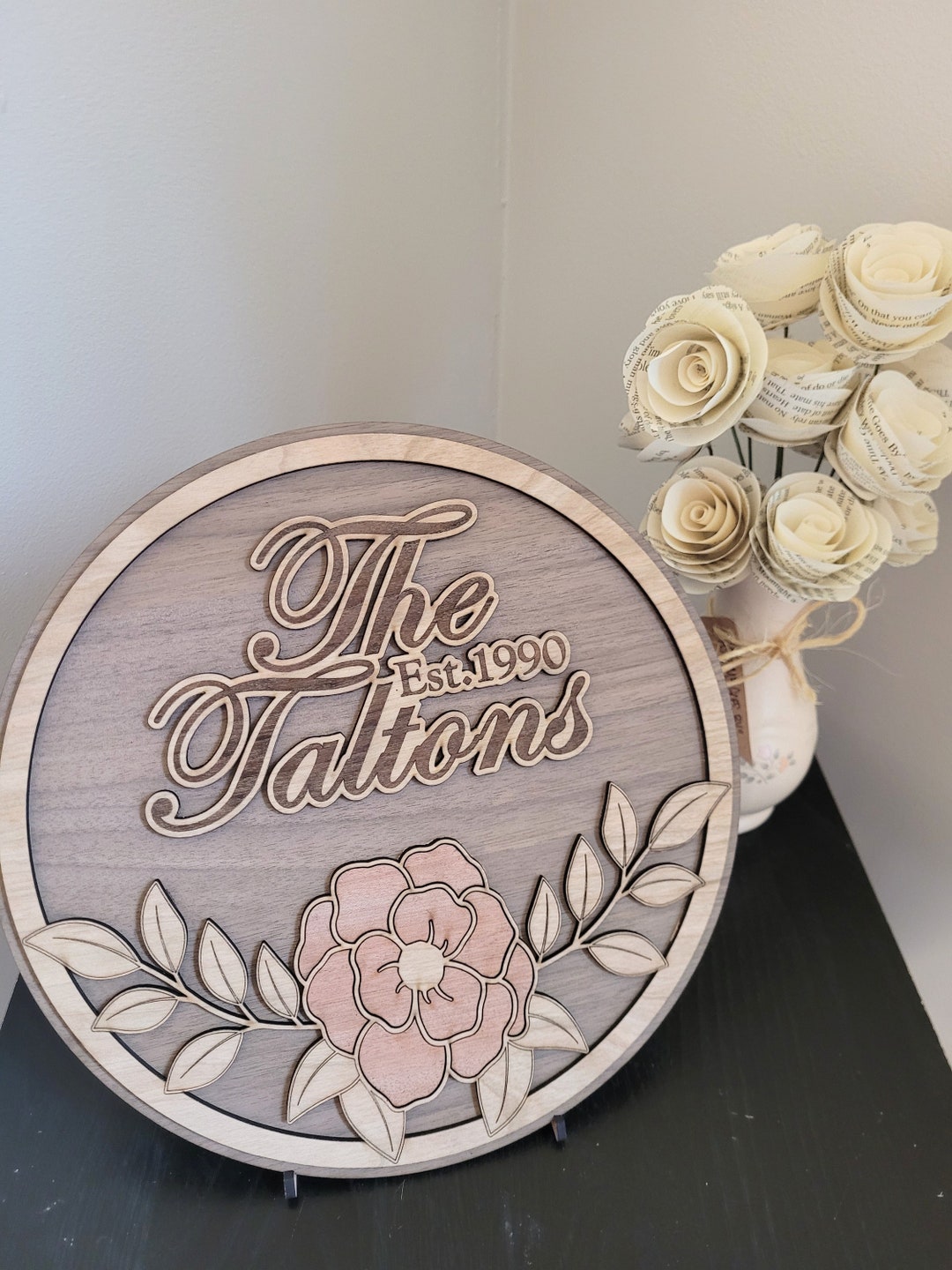 Flower Name Sign Marriage Name and Year Sign Personalized 11 Inches ...